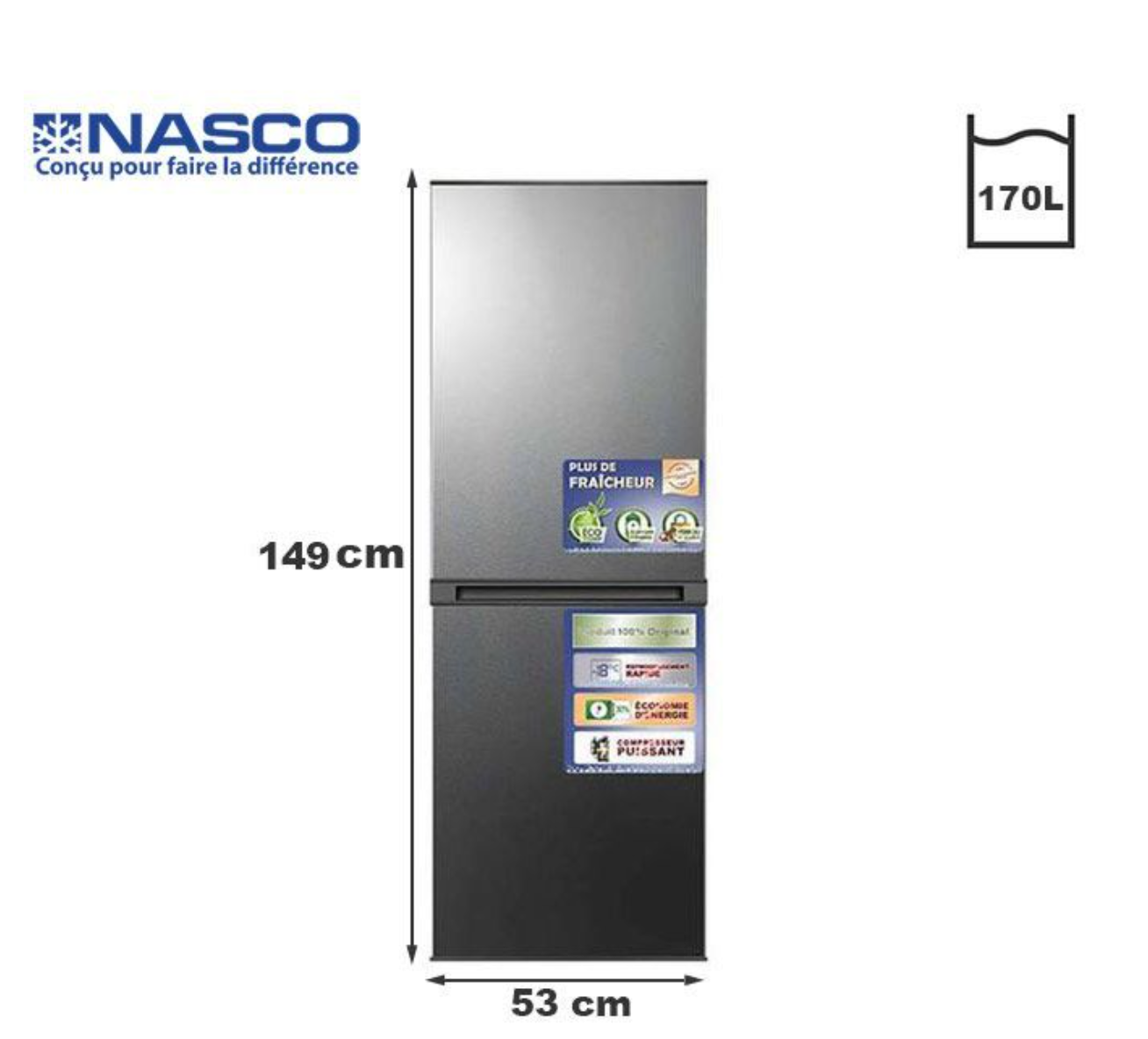 NASCO Refrigerateur Combine - 170 L - 2 Tiroirs + 1 Petit Casier - Ave – Infinite Marte